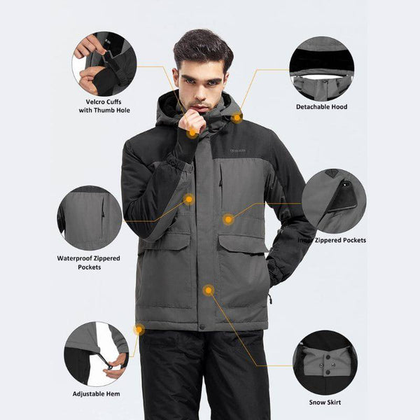 Home TRACK Men's Warm Waterproof Snow Ski Jacket